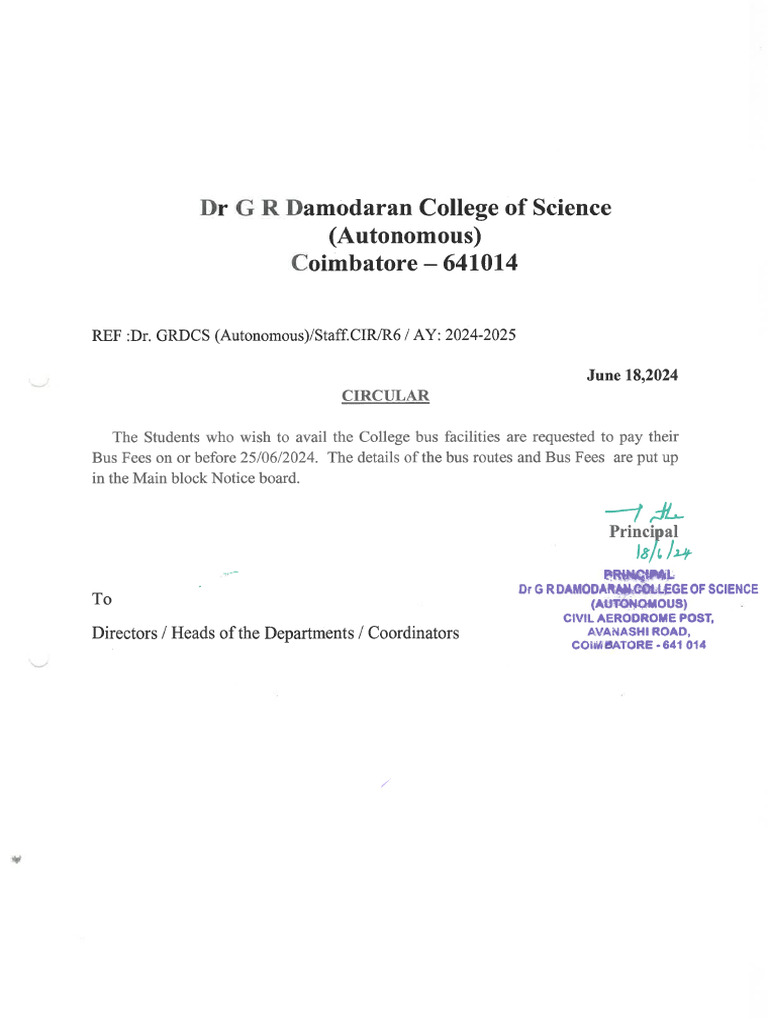 BUS FEES CIRCULAR | PDF