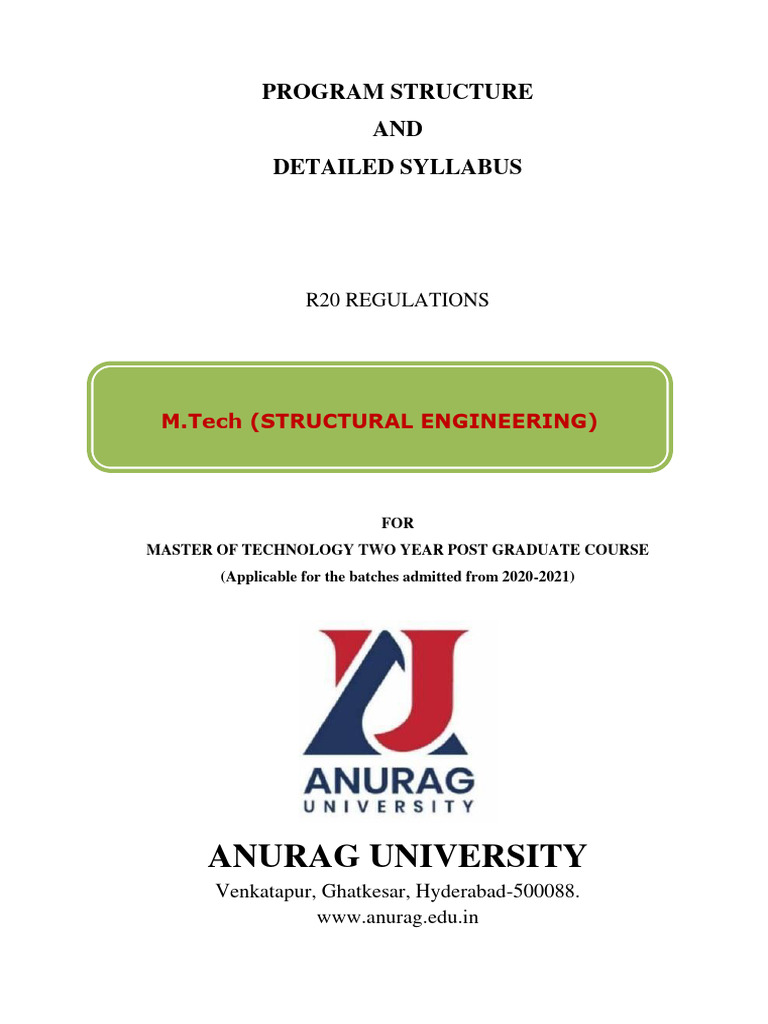 M.Tech Structural Engg. R20 REGULATIONS | PDF | Thesis | University And College Admission