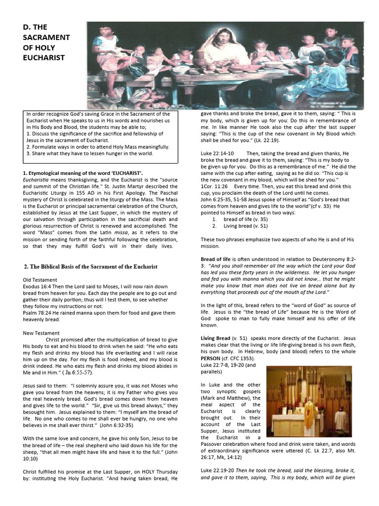 Sacrament of Eucharist | PDF | Eucharist | Mass (Liturgy)
