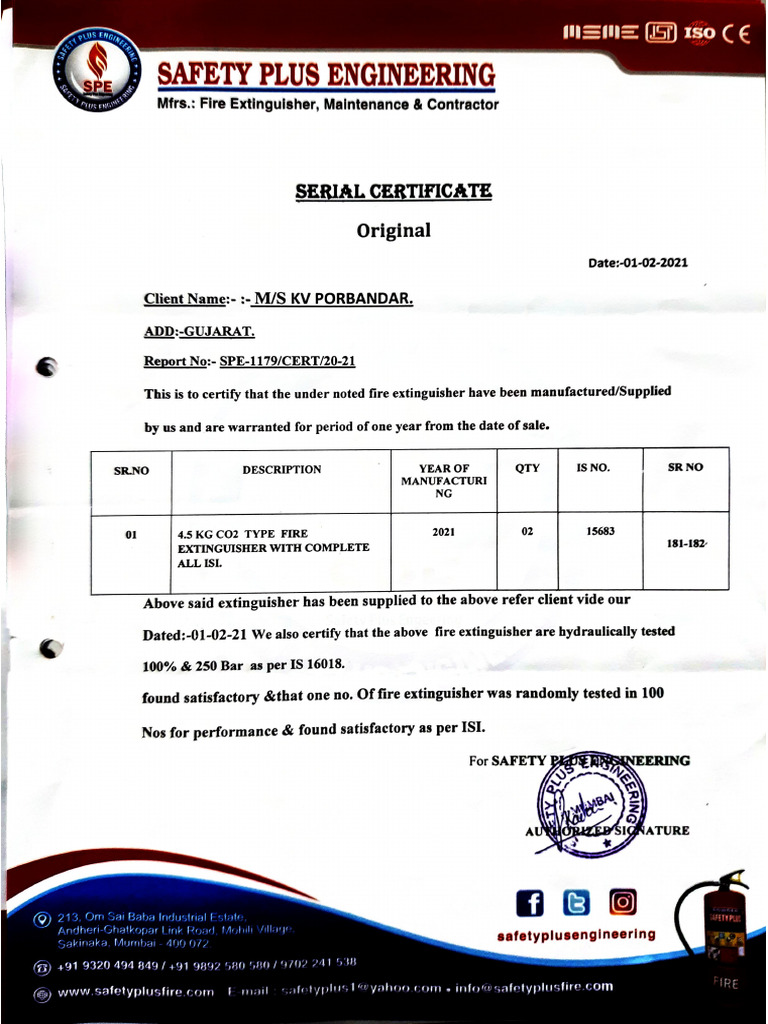 Fire Certificate | PDF