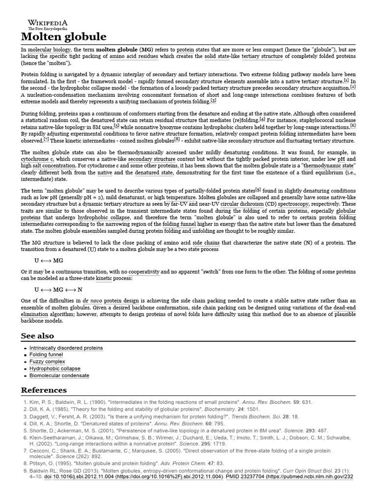 Molten Globule | PDF | Structural Biology | Biochemistry