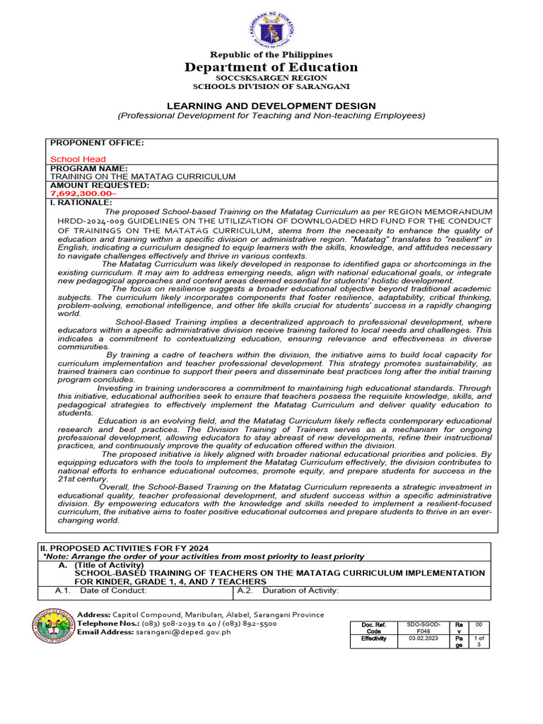 LD-MATATAG-CURRICULUM-SBTT | PDF | Curriculum | Pedagogy