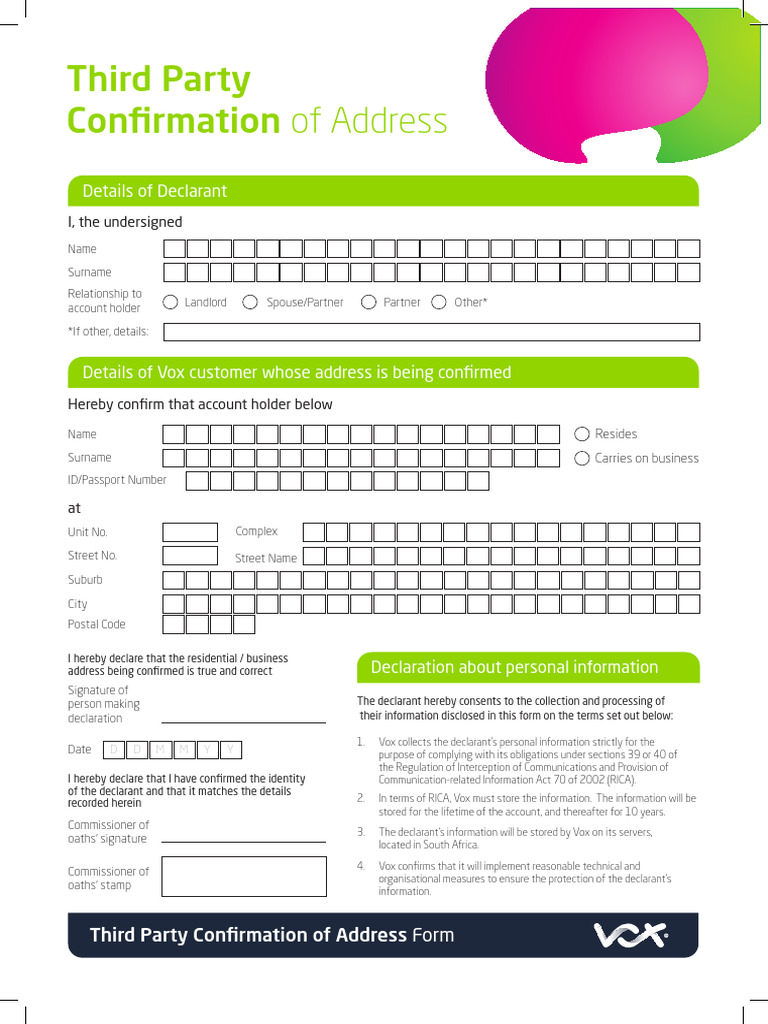 3911 - Third Party Address Confirmation Voxify - FA - Print | PDF ...