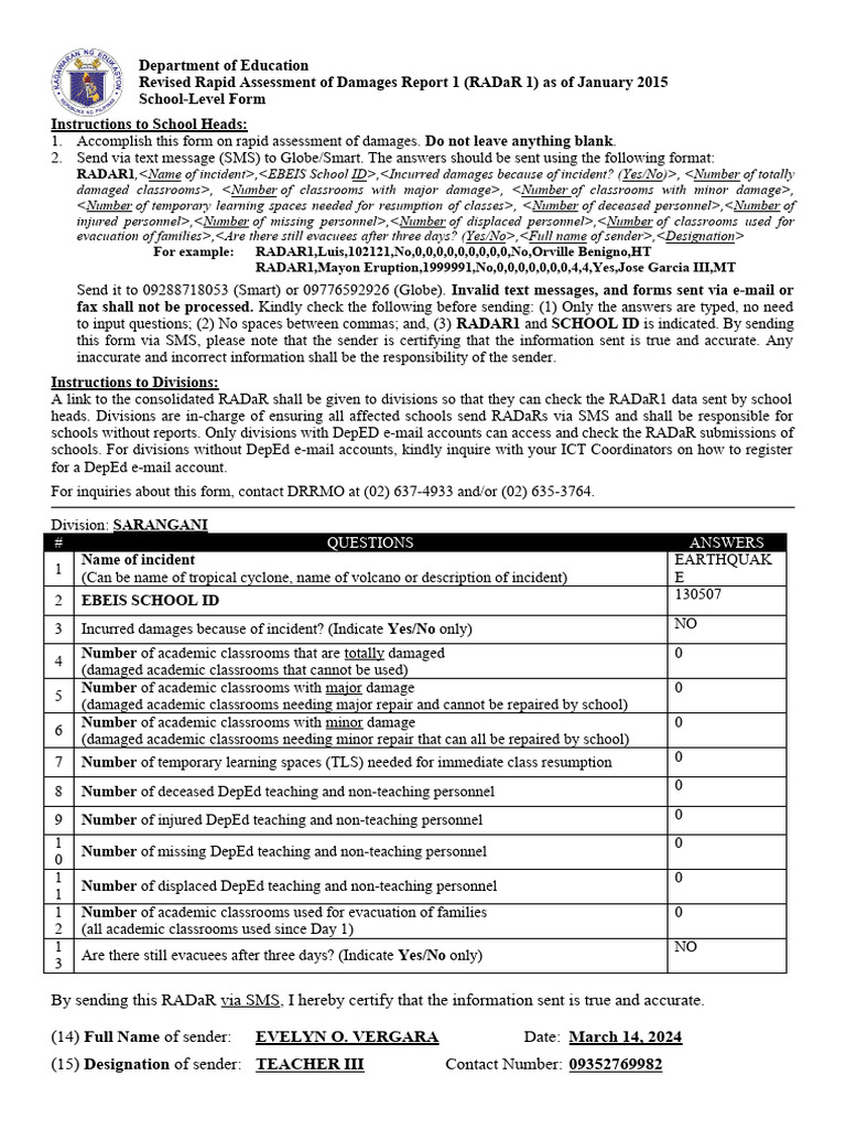 SALAKIT ES 130507 RADaR Form 1 and Form 2 | PDF
