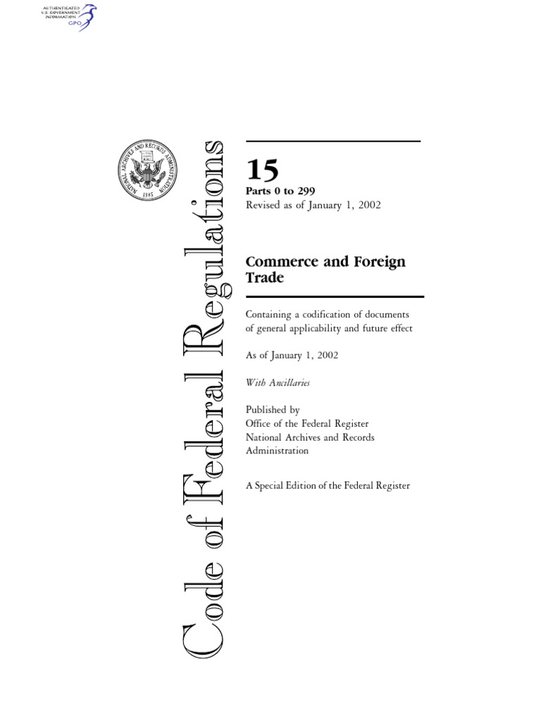 15 CFR Commerce Regulations 2002 | PDF | Code Of Federal Regulations ...