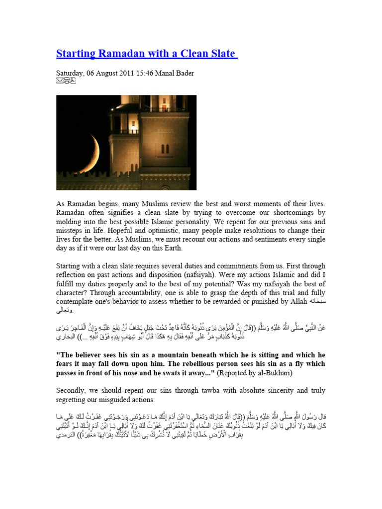 Starting Ramadan With A Clean Slate | PDF | Religious Belief And ...