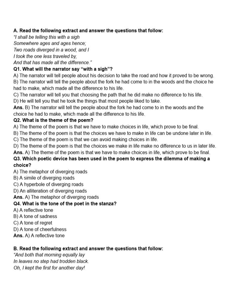 The Road Not Taken Unit 1 | PDF | Poetry