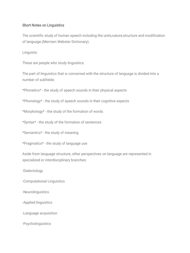 Short Notes on Linguistics | PDF