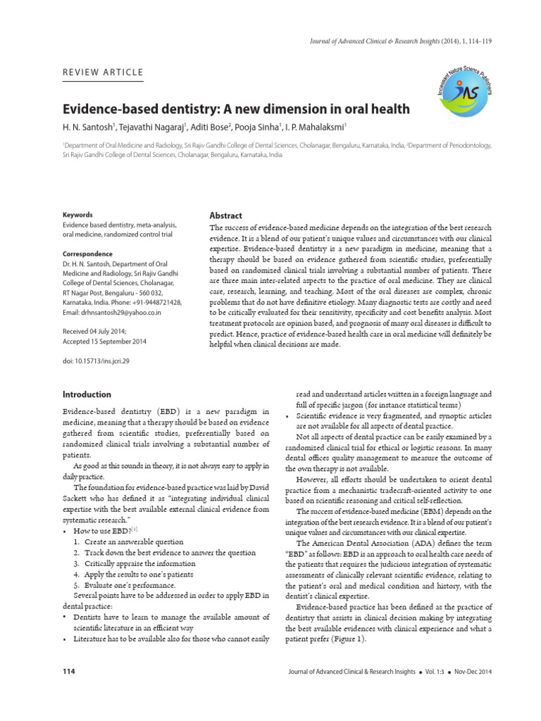 Evidence Based Dentistry A New Dimension | PDF | Evidence Based ...
