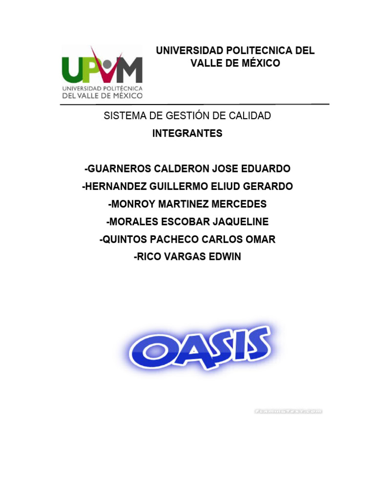 Oasis | PDF | Calidad (comercial) | Gestión de la calidad