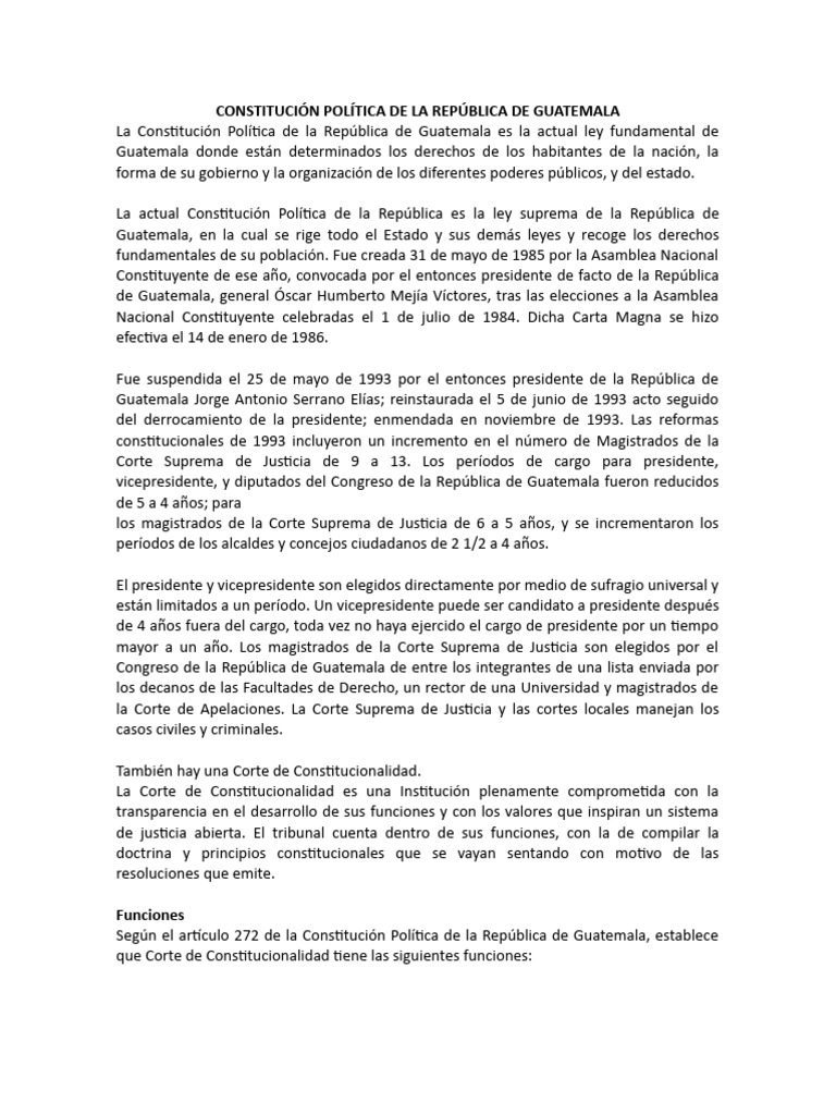 Constitución Política de La República de Guatemala | PDF | Gobierno | Separación de poderes