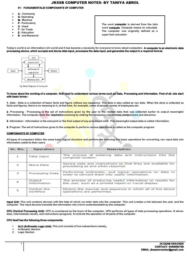JKSSB Computer Fundamentals Guide | PDF | Computer Hardware | Computer ...