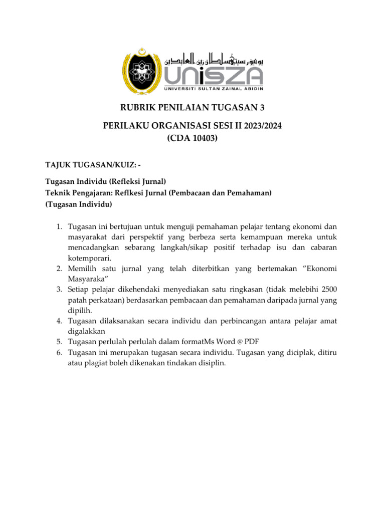 RUBRIK PENILAIAN KUIZ 1 (WEEK 9) (1) | PDF