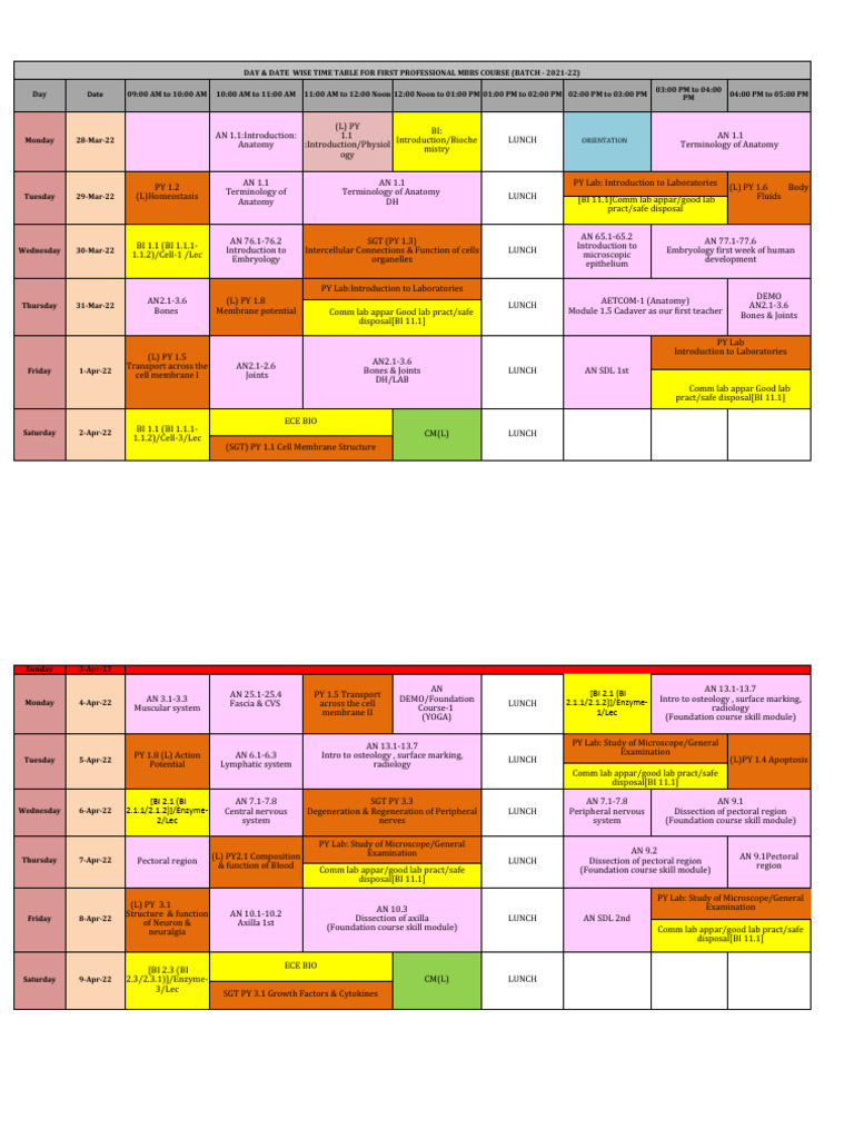 1 Final-Time-Table (Jhajra Subharti) | PDF | Lung | Heart