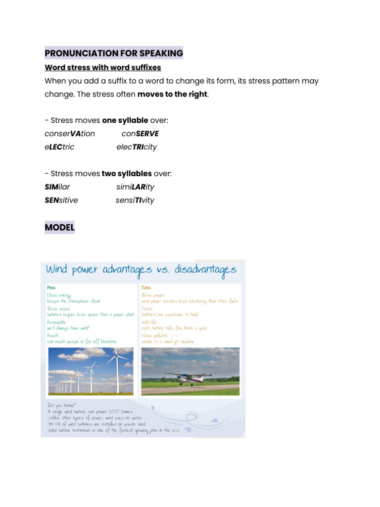 SK2 U9 L4 Speaking Pronunciation+model | PDF | Wind Power | Stress ...