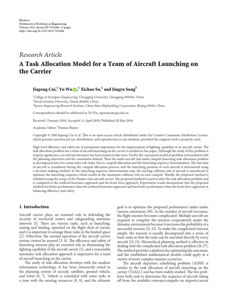 A Task Allocation Model For A Team of Aircraft Lau | PDF | Mathematical ...