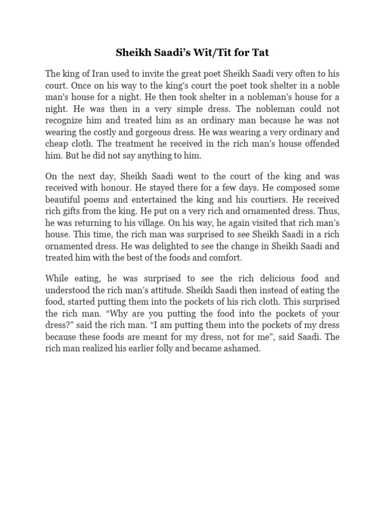 Sheikh Saadi S Wittit For Tat | PDF | History