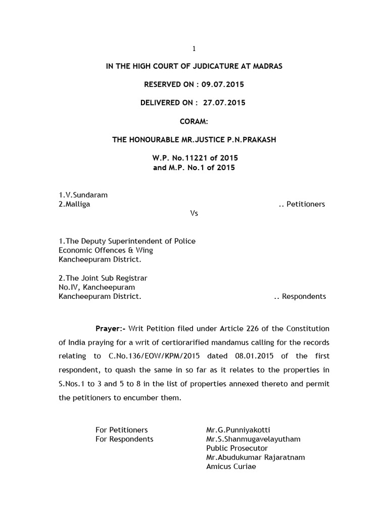 V Sundaram Vs Deputy Superintendent of Police | PDF | Justice | Crime ...