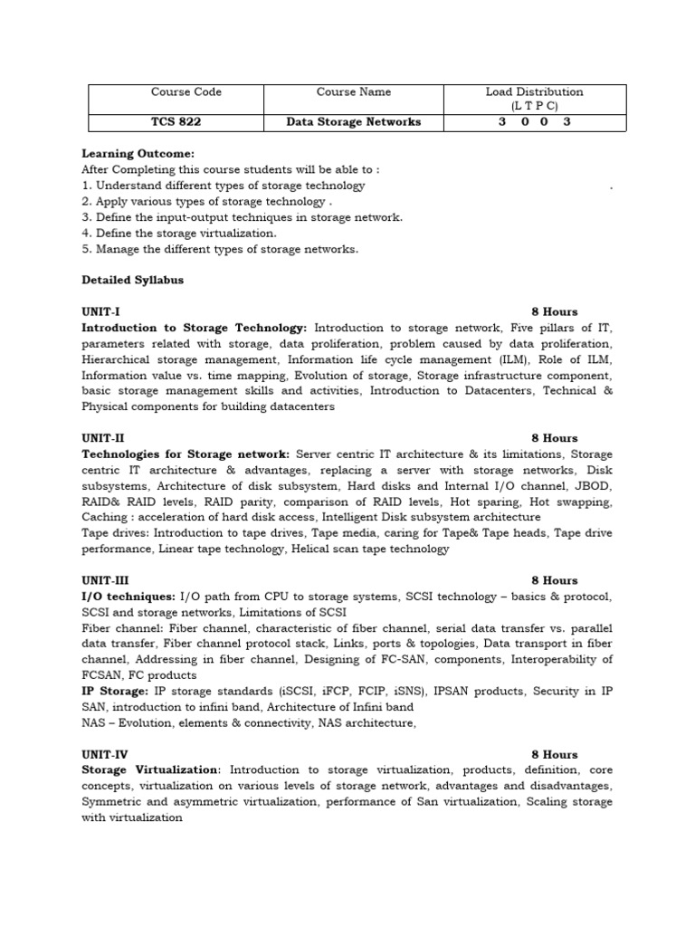 Data Storage Network Syllabus | PDF | Computer Data Storage | Computer Network