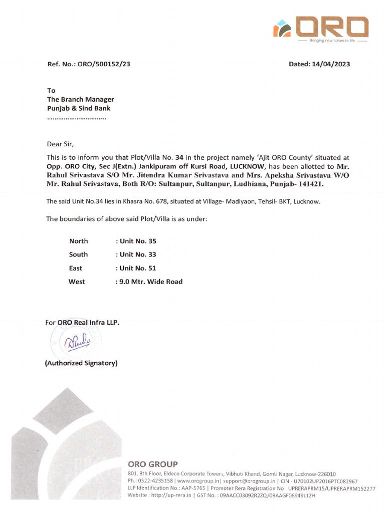 Khasra-Boundary Letter | PDF