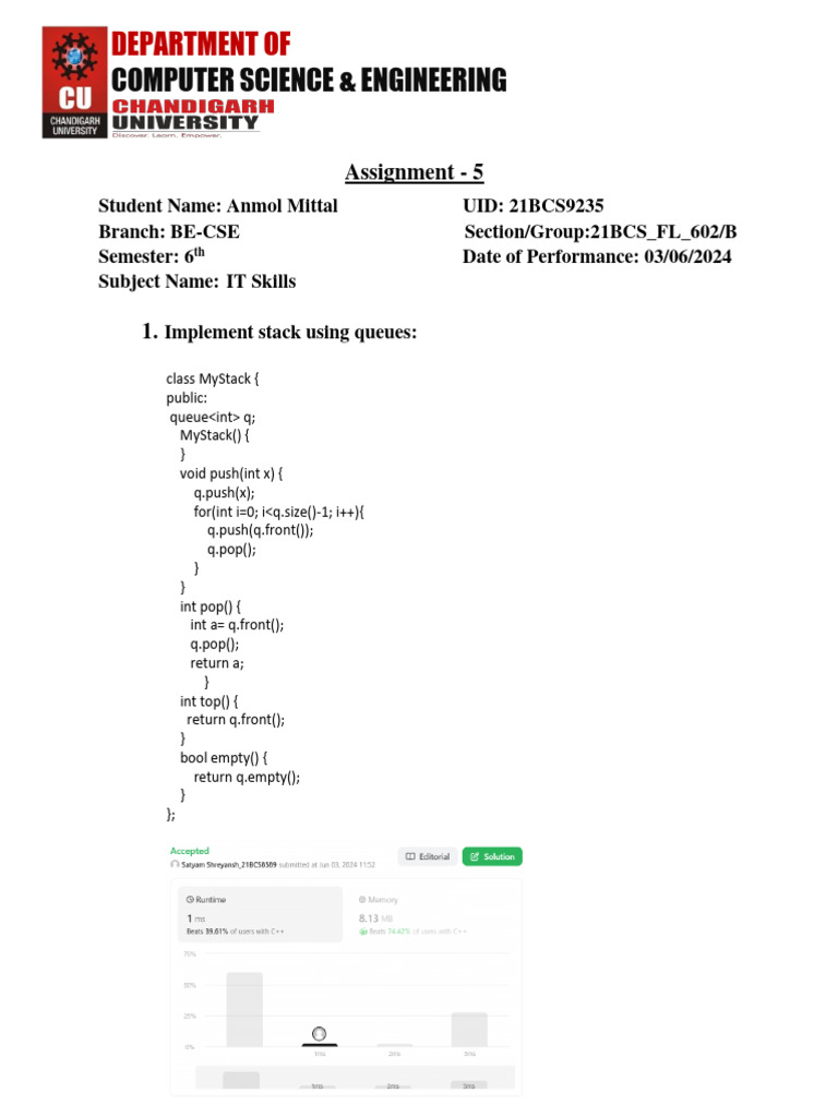 Assignment 5 | PDF | Queue (Abstract Data Type) | Software Engineering