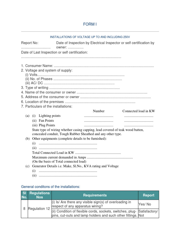 Self Certification Form-1 | PDF | Electrical Wiring | Ac Power Plugs And Sockets