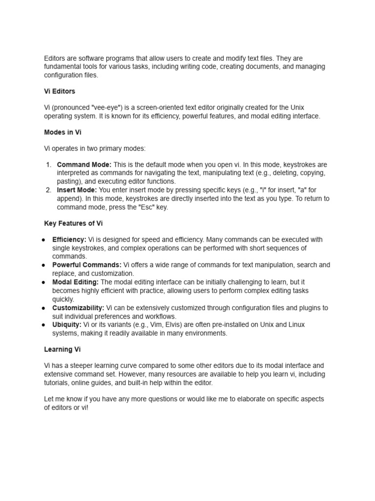 What Are Editors - Explain VI Editors. | PDF | Art | Technology & Engineering