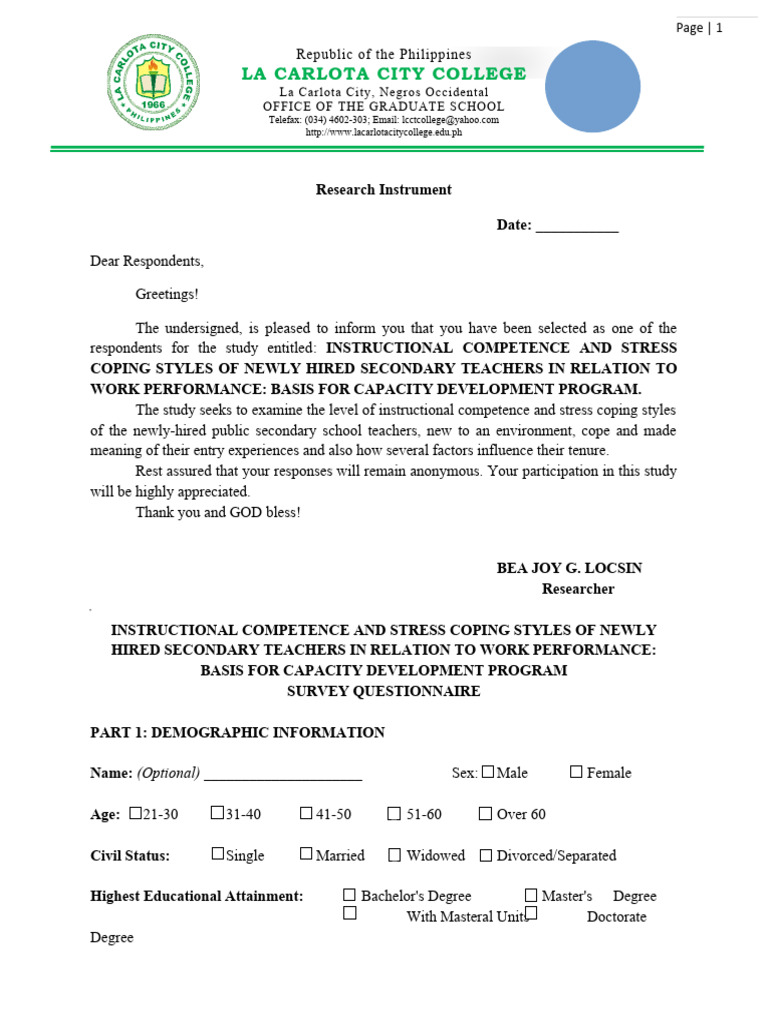 Research Questionnaire | PDF | Teachers | Learning