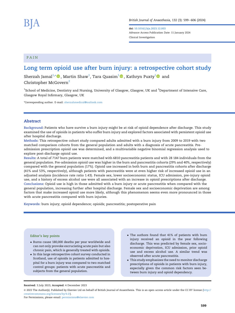 Long Term Opioid Use After Burn Injury A Retrosp 2024 British Journal ...