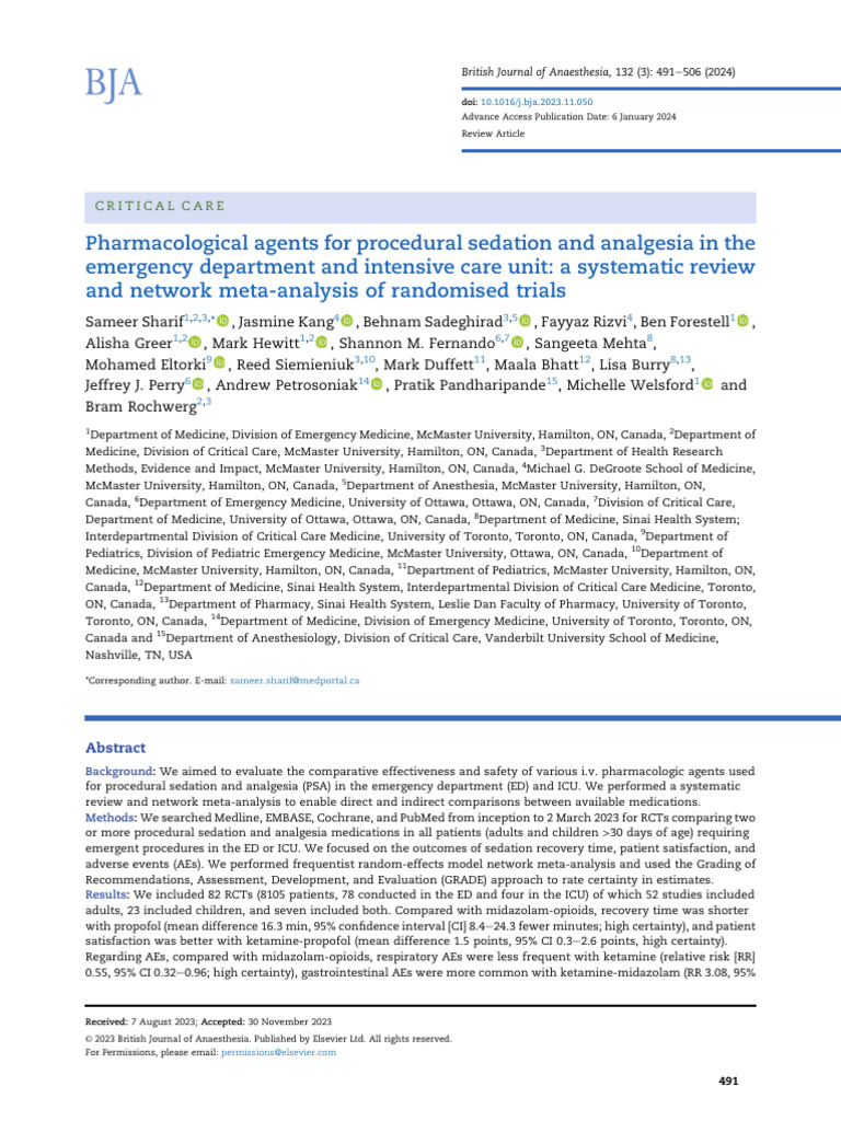 Pharmacological Agents For Procedural Sedation and Analgesia - 2024 ...