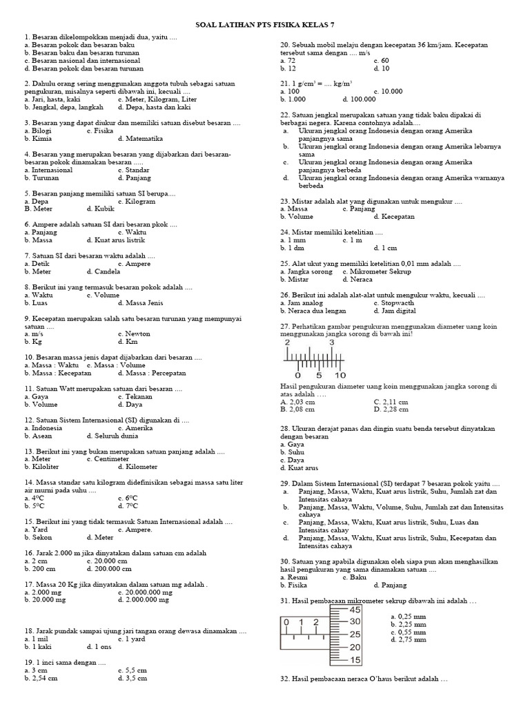 PTS FISIKA Kelas 7 | PDF