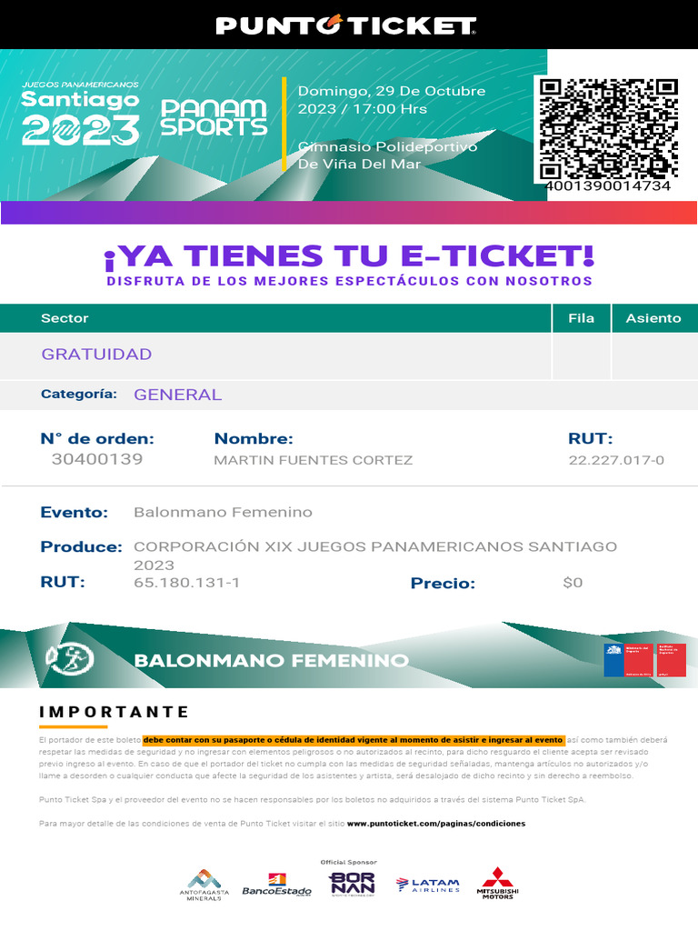 E-Ticket Balonmano Femenino Gratis | PDF
