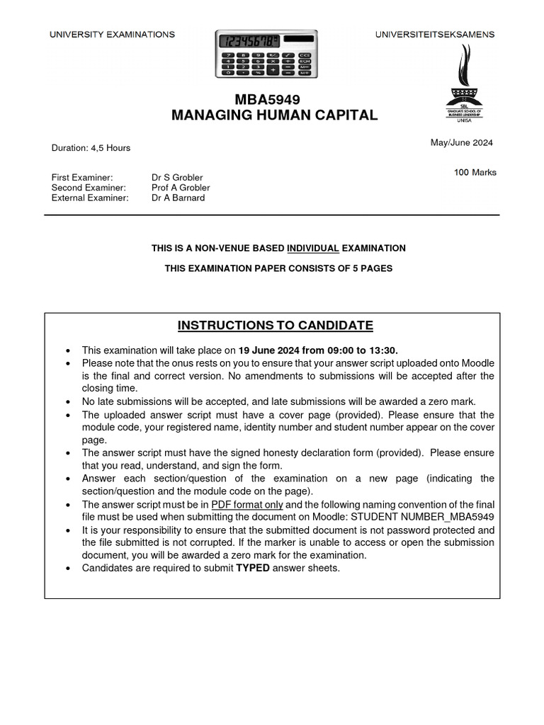 MBA5949 May-June 2024 Examination Question Paper | PDF | Leadership ...