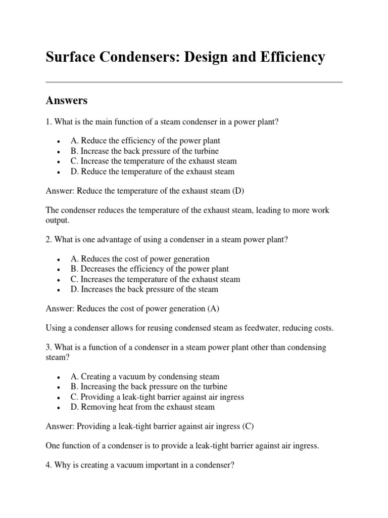 Condensers Key Answers | PDF | Steam | Steam Engine