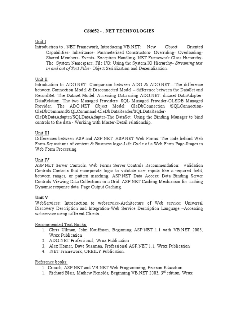Dotnet Syllabus | PDF | Active Server Pages | World Wide Web