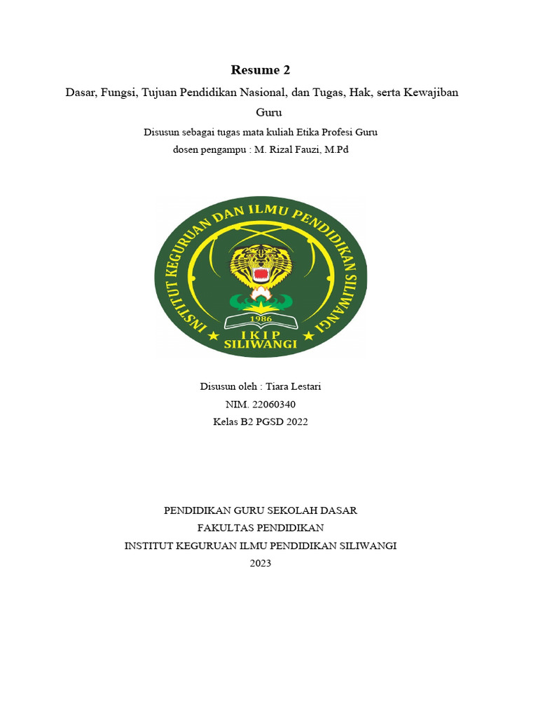 Tiara Lestari - B2 PGSD 2022 - Resume 2 | PDF