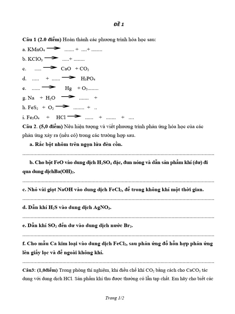 De Thi HSG Hoa 1 | PDF