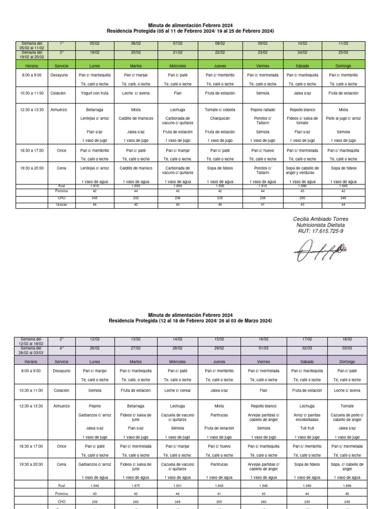 Minuta de Alimentacion | PDF | Sopa | Panes