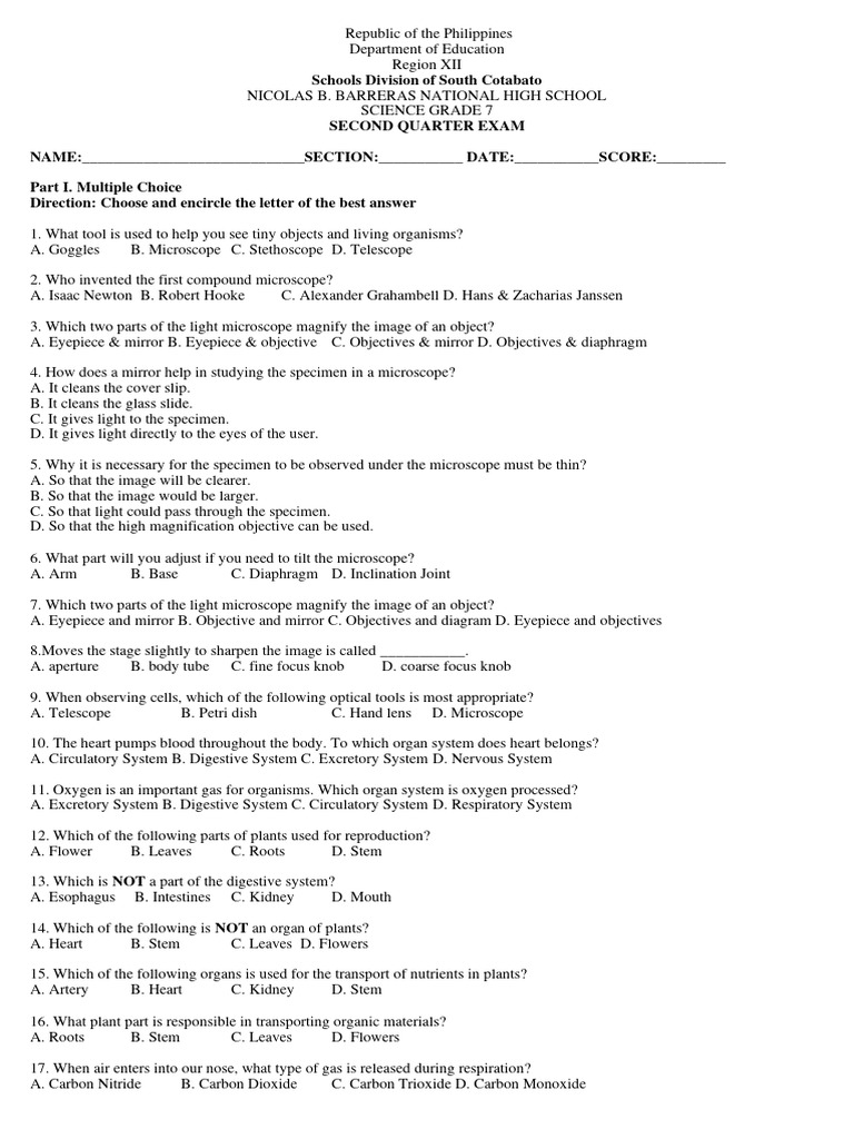 Grade 7 Science 2nd Quarter Exam | PDF | Reproduction | Cell (Biology)