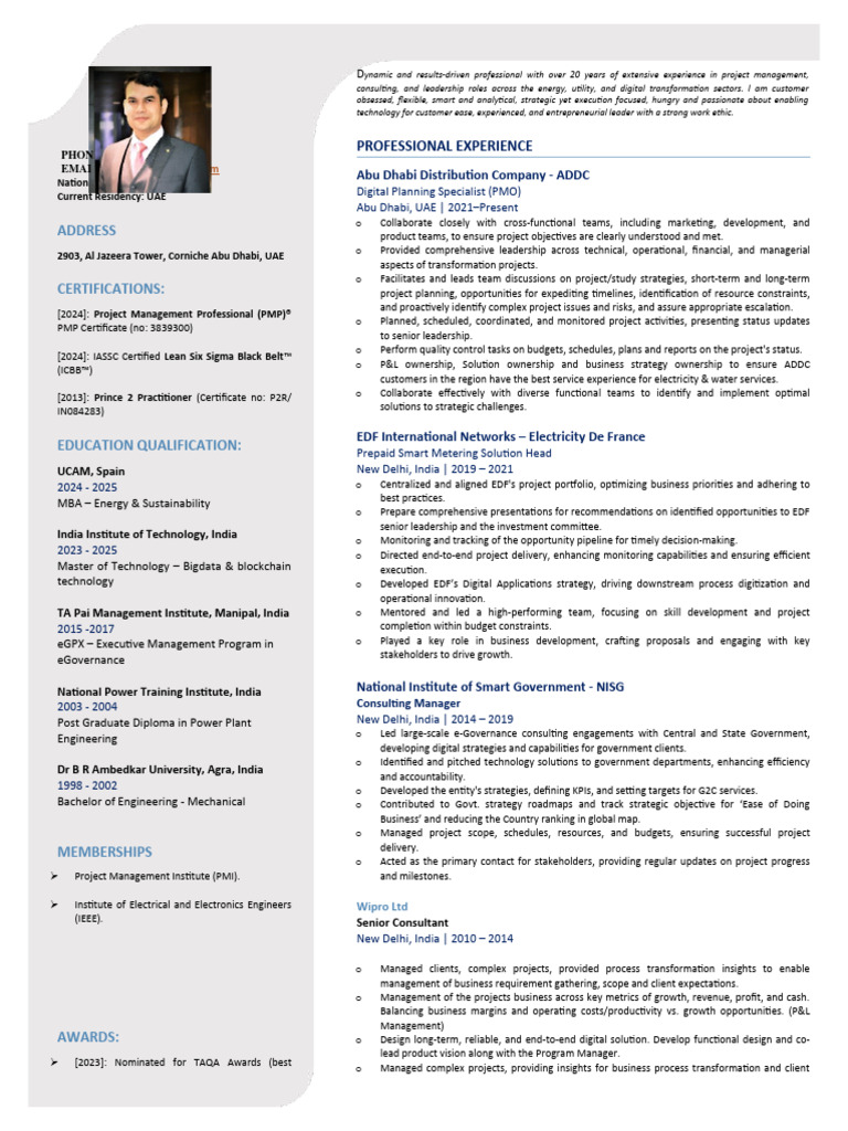 Devendra Azad CV NF Jul24 | PDF | Project Management | Electrical Grid