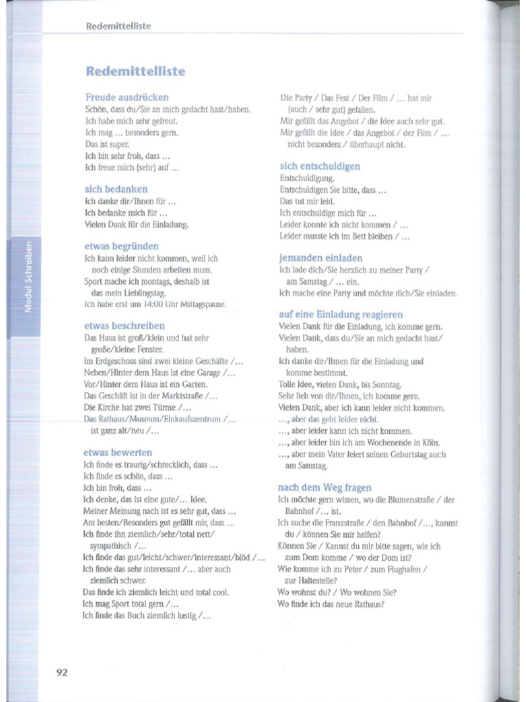 Redemittel - Schreiben A2 | PDF