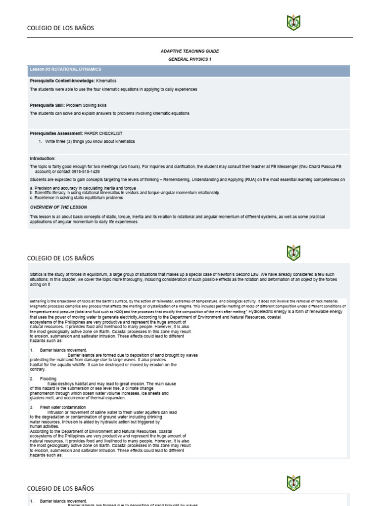 ATG General Physics 1 Week 9 | PDF | Water | Angular Momentum