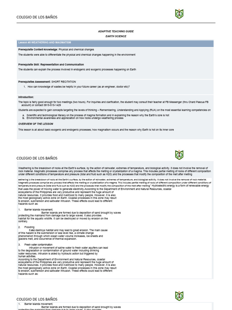 ATG Earth Science Week 9 | PDF | Water | Weathering