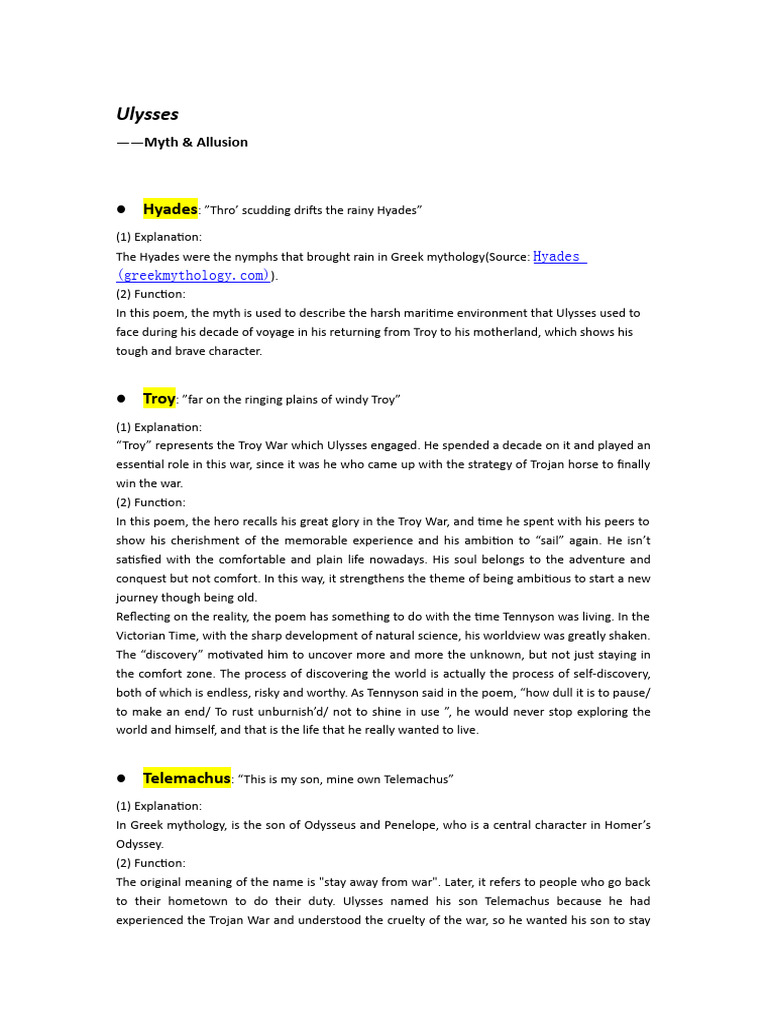 This Is About The Ulysses Myth & Allusion | PDF | Odysseus | Achilles