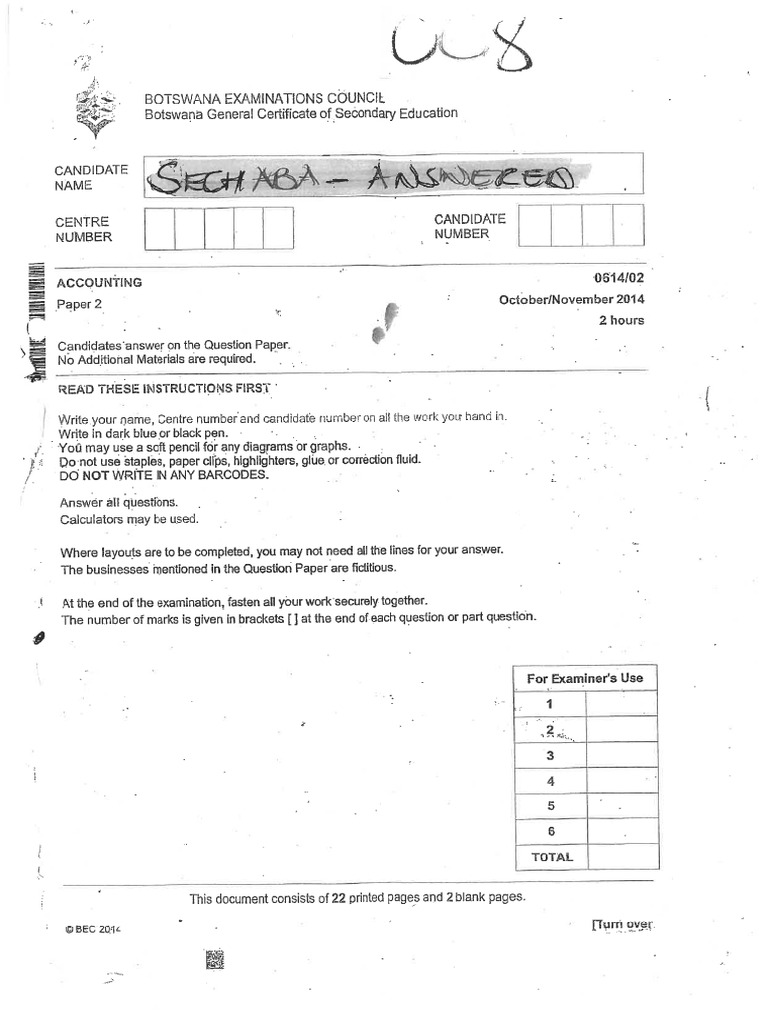 Accounting Paper 2 | PDF