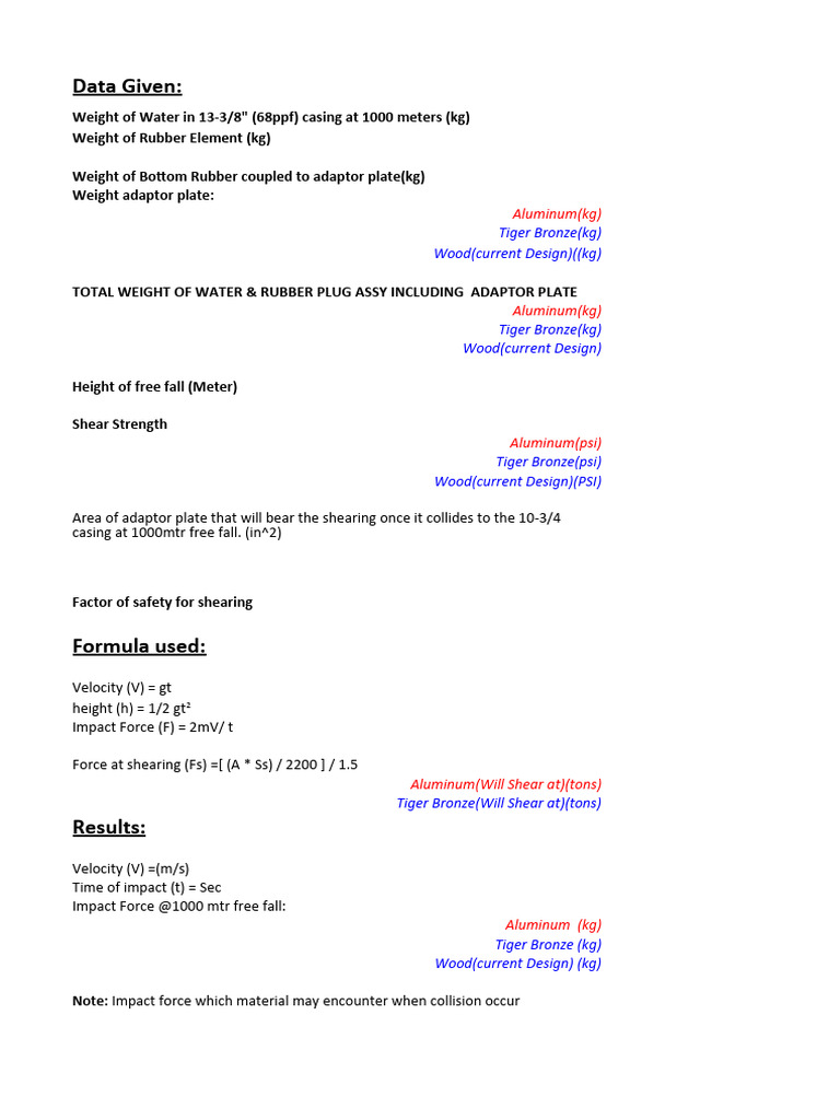 Impact Force Computation Rev 1 (FINAL) | PDF | Force | Weight