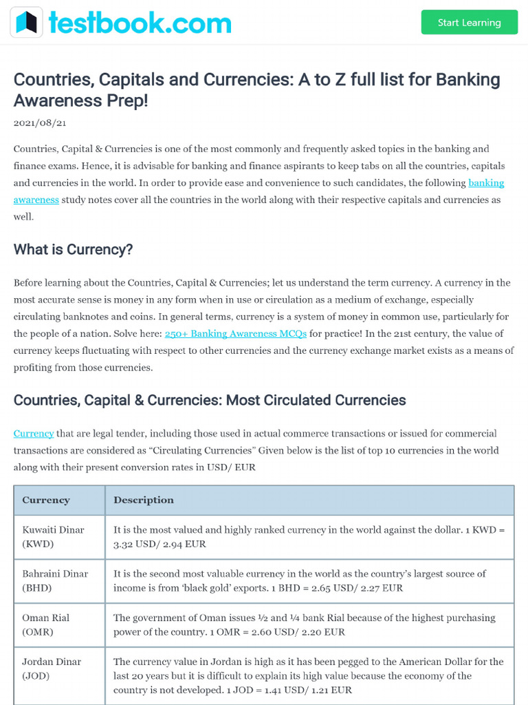 Countries Capitals Currencies Pdf
