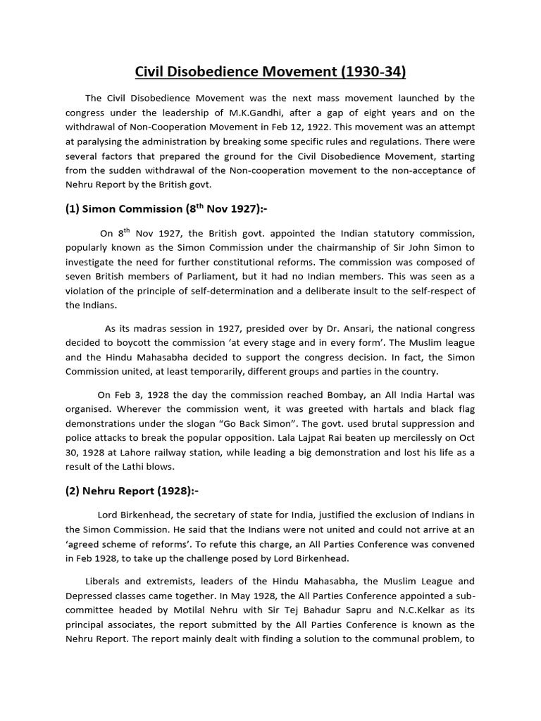 Civil Disobedience Movement (1930-34) | PDF | Mahatma Gandhi | South Asia