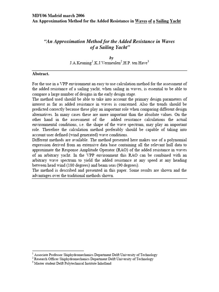 Yacht Resistance in Waves Study | PDF | Spectral Density | Waves