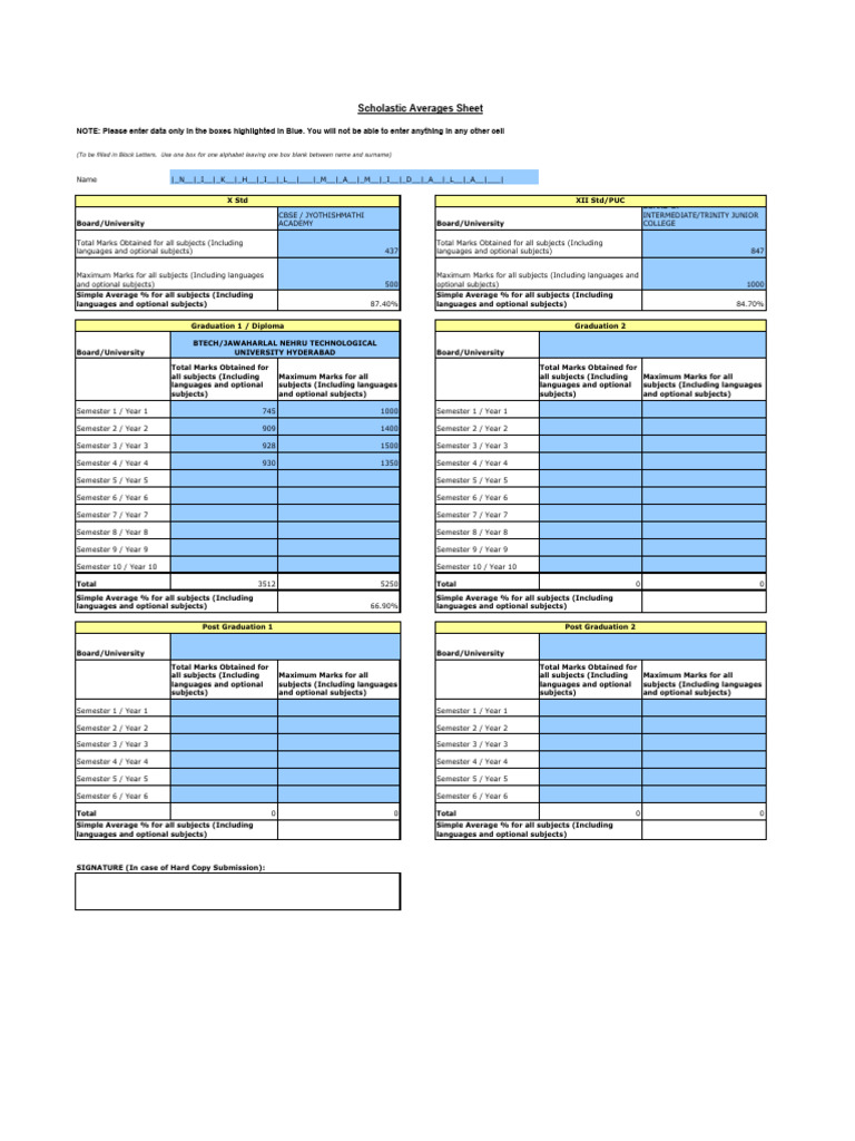 Scholastic Averages Sheet | PDF